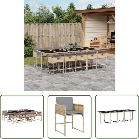 vidaXL Buitendecoratie - Tuinset - 11-delige Tuinset met kussens poly ...