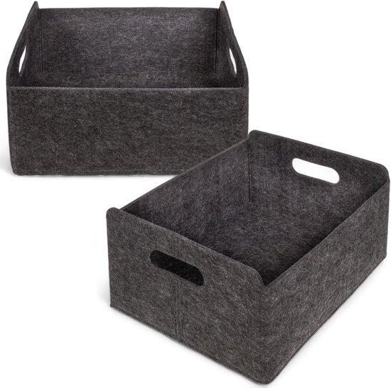Set van 2 donkergrijze opbergdozen - opvouwbare vilten mand - 31 x 25 x ...