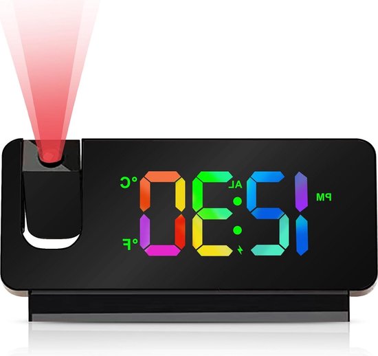 Digitale projectie wekker met temperatuur en datum - 180 graden ...