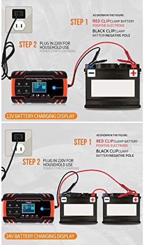 Auto-acculader, 8A 12V / 24V, volautomatisch, intelligente ...
