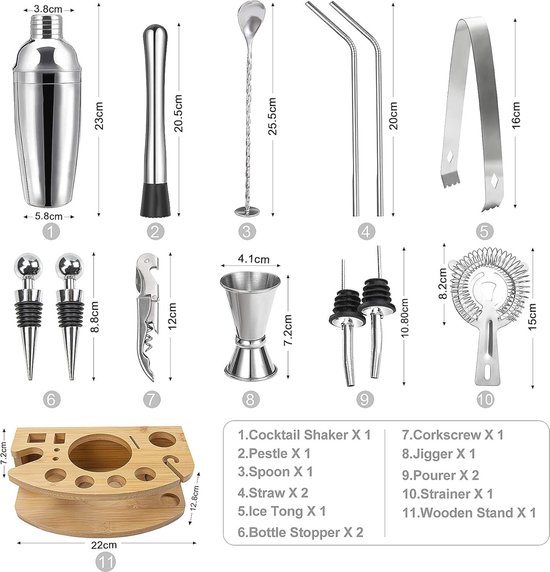 Cocktail Shaker Set voor Thuis Bar - 14 Stuks RVS Cocktail Maker Kit | bol