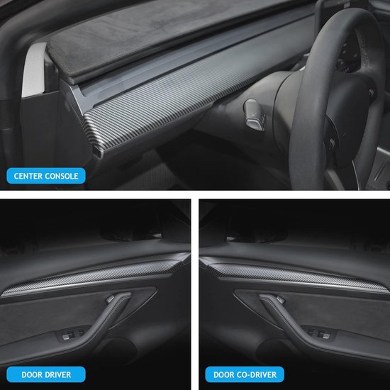 Dashboardafdekking voor Tesla Model Y en Model 3 - Koolstofvezel Effect ...