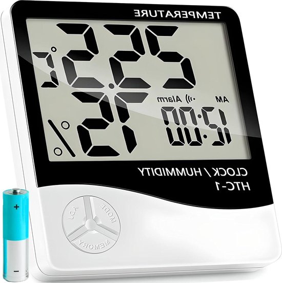 Digital White Thermometer - Indoor with Hygrometer, Alarm Clock ...