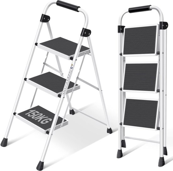 Trapladder met leuningen, 3 treden ladder, vouwladder, opstapkruk ...