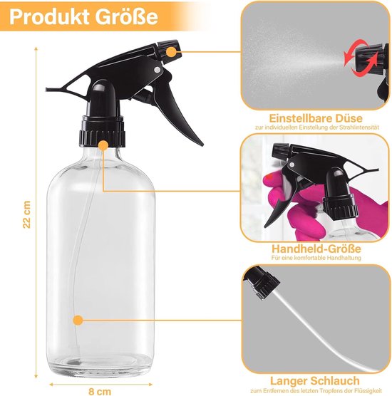 Set van 3 Spuitflessen van 500 ml - Transparante Sprayflessen met ...