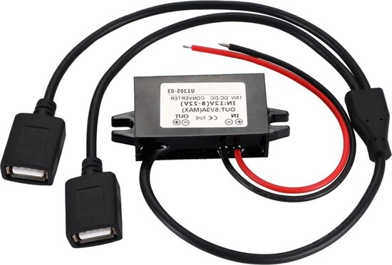 Waterdichte DC 12V naar 5V 3A converter dubbele USB-poorten 15W DC-DC ...