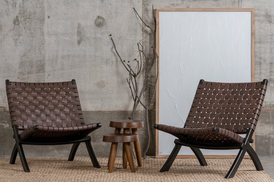 Oliver lounge stoel - donkerbruin runderleer - teak hout - luxe design ...