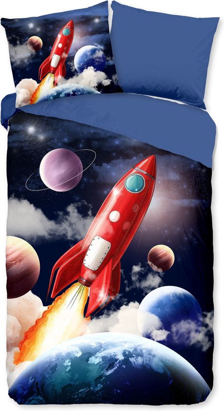 Cheqo® Dekbedovertrek voor Kinderen - 140x200 cm - Raket en Ruimte ...