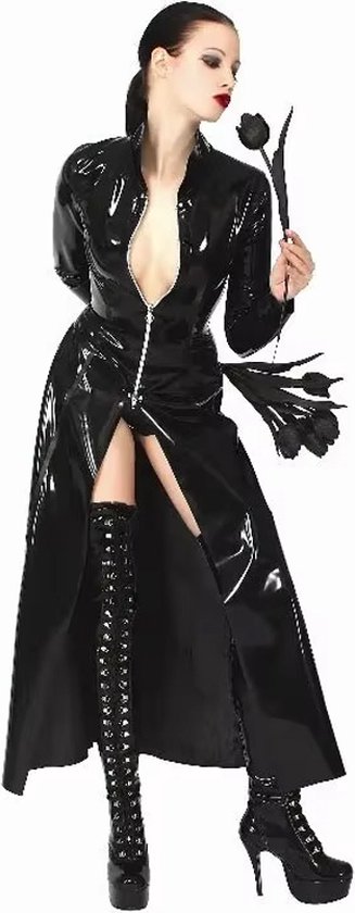 Latex wetlook lange jas - BDSM - Rollenspel - Unisex - SM Meester(es) - Goede kwaliteit | bol