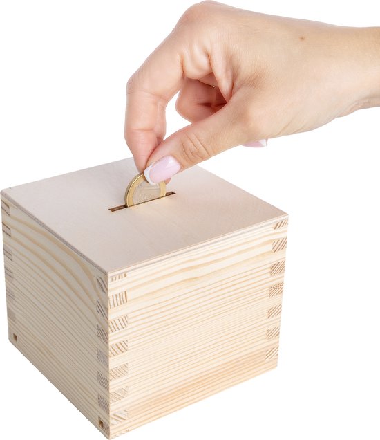 Creative Deco Houten spaarpot | Spaarpot | 9,5 x 9,5 x 9 cm (+/- 0,5 cm ...