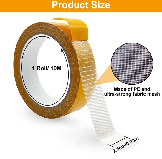 Rol Dubbelzijdig Plakband - 10 m X 25 mm - Extra Sterk - Transparant -... | bol