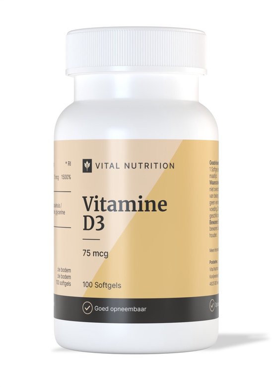 Vital Nutrition Vitamine D3 - 75 mcg/3000 IE - Als Cholecalciferol - Met olijfolie... | bol