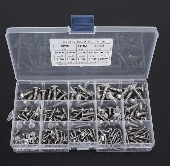 180Pcs Rvs Platte Kop Zelftappende Schroeven Assortiment Set - Voor ...