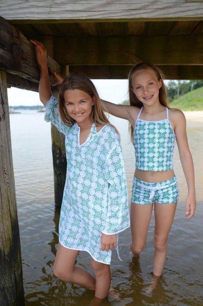SnapperRock UV werende tankini voor meisjes - Island Tile Fish 98-104cm ...