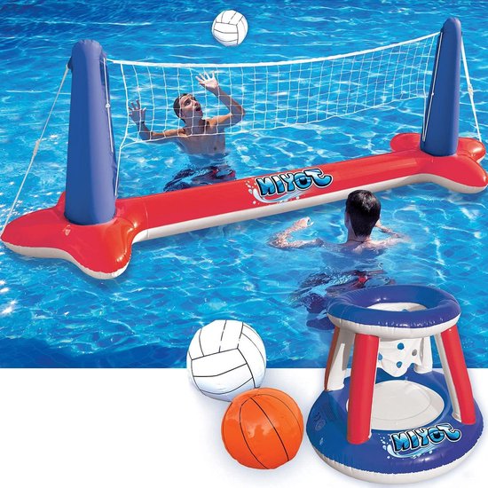Inflatable Floating Pool Set - Volleyball Net and Basketball Rings ...