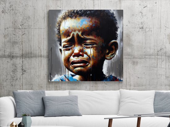 Acryl huilend kind schilderij | Acryl portret van verdriet: het ...