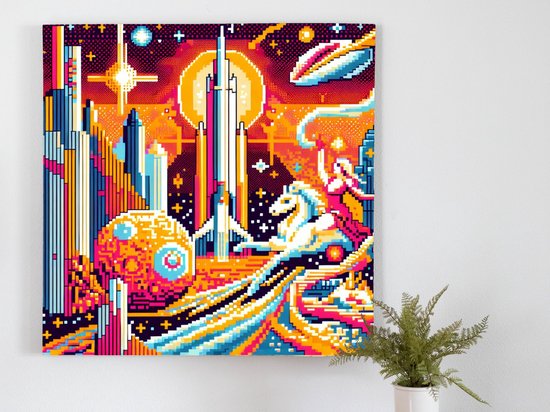 Pixel art relief schilderij | Gedetailleerd reliëf gevormd door pixels ...