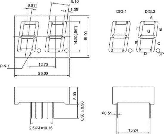 7 Segment 2 digits LED display Rood CC 0.56 inch geschikt voor Arduino ...