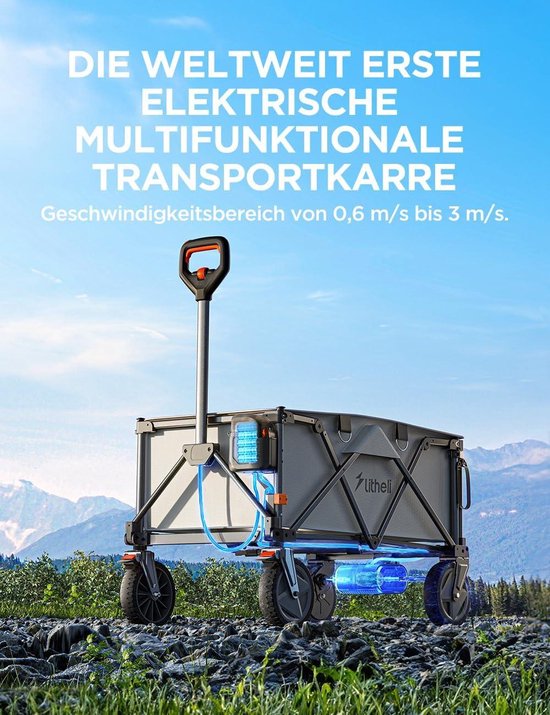 Opvouwbare elektrische bolderkar met offroadbanden - 200 l inhoud - 60 ...