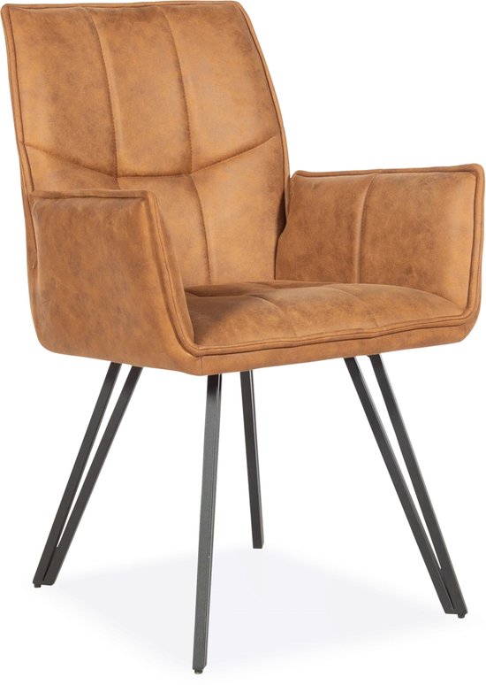 Armstoel Fancy - Otis Cognac - Eetkamerstoel met armleuning - Stof ...