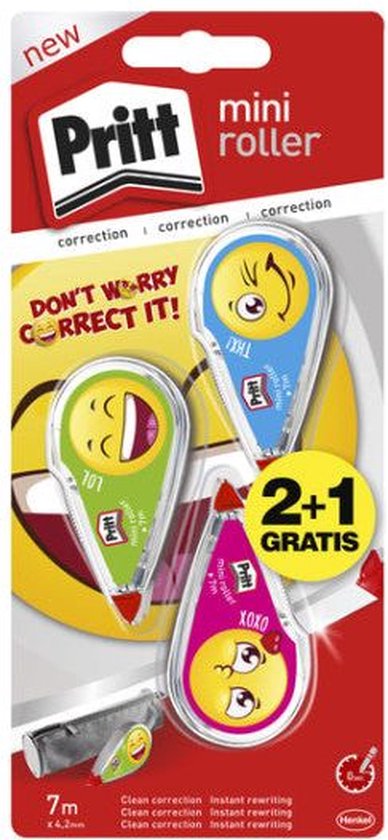 Correctietape Pritt mini flex 4 | 2mmx7m Emoji blister 2+1 gratis | 10 ...