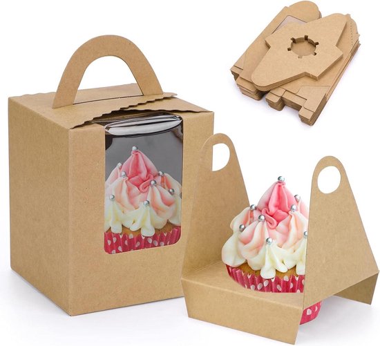 Single Cupcake Boxes Kraft Paper Cupcake Holder with Window Insert and ...