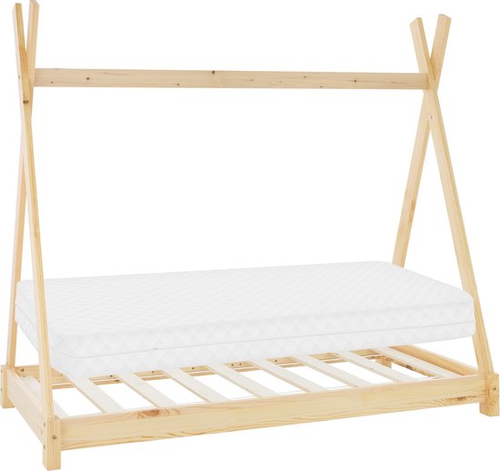 Kinderbed Tipi 80x160 cm van grenenhout incl. matras H-10cm houten bed ...