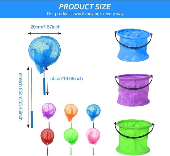 Telescopische schepnet vlindernet - Uittrekbaar visnet met drie emmers ...