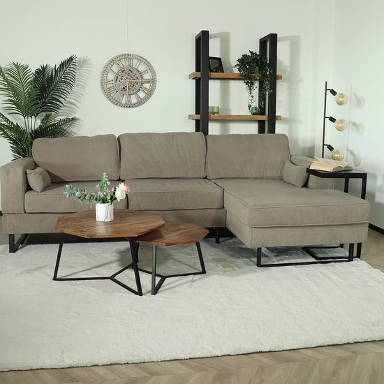 Hoekbank design Darsiono 280cm bank taupe ribstof loungebank zowel ...