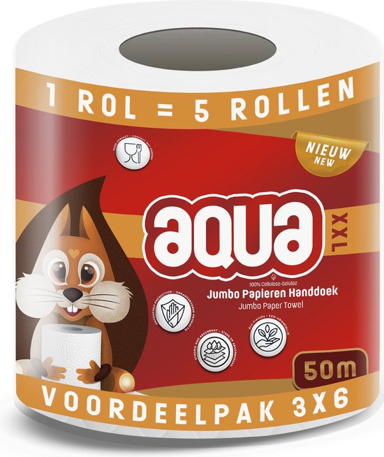 AQUA MEGA Keukenrol 1=5 - 18 MEGA Keukenrollen - Ultra absorberend ...