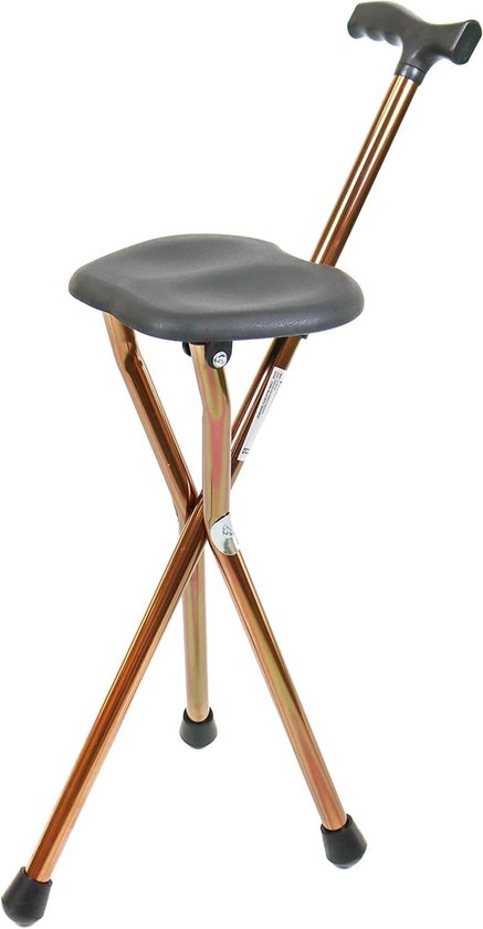 Wandelstok met Zitje voor Senioren - Opvouwbaar - Brons - Hoogte 82 cm ...