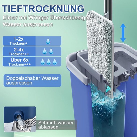 360° draaibare dweil - grote platte bezem - handsfree mop van ...