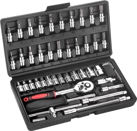 Dopsleutelset 46-delig met ratel en adaptergereedschap - van chroom ...