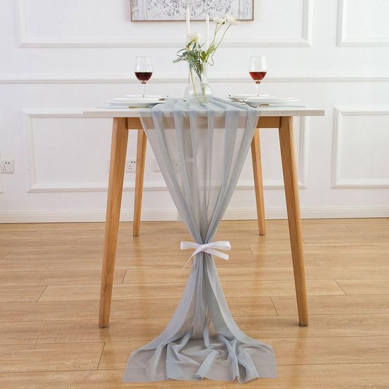 Tafelloper, chiffon, bruiloft, grijs, tule, 300 x 70 cm | bol