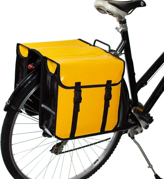 Waterdichte klassieke dubbele fietstas - Geel - fietsen winkelen | bol