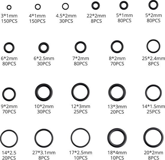 Afdichtring assortiment - 960 stuks - rubberen - 21 maten - vezelringen ...