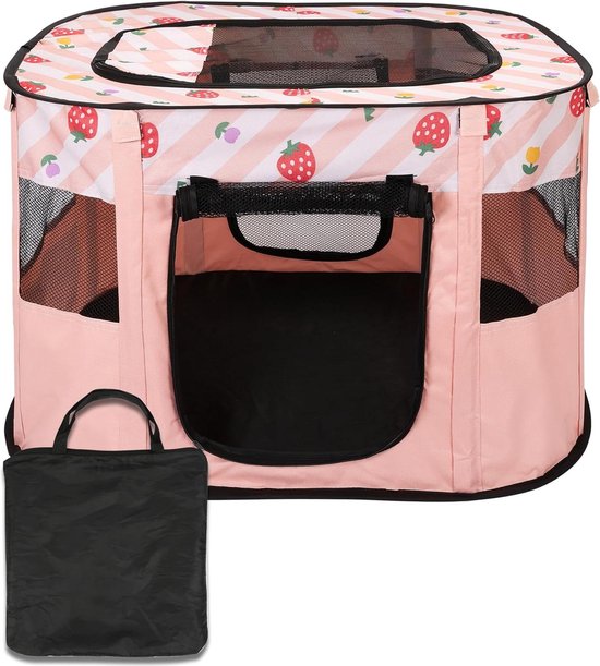 Pink Portable and Foldable Pet Playpen - Breathable Mesh Exercise ...