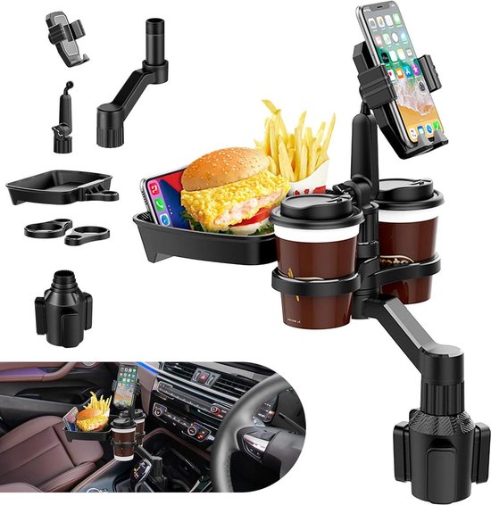 Auto Bekerhouder Tafel Dienblad 4-in-1 - Afneembaar Dubbele Bekerhouder ...