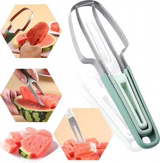 3-in-1 watermeloen snijder met vork | roestvrijstaal fruit ...
