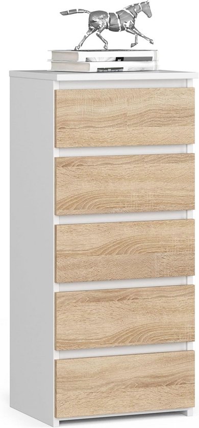 Dressoir met 5 Laden en Rolladen – Witte Ladekast in Sonoma Eiken ...