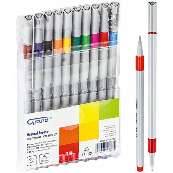Grand GR-380 Fineliners - 10 levendige kleuren | bol