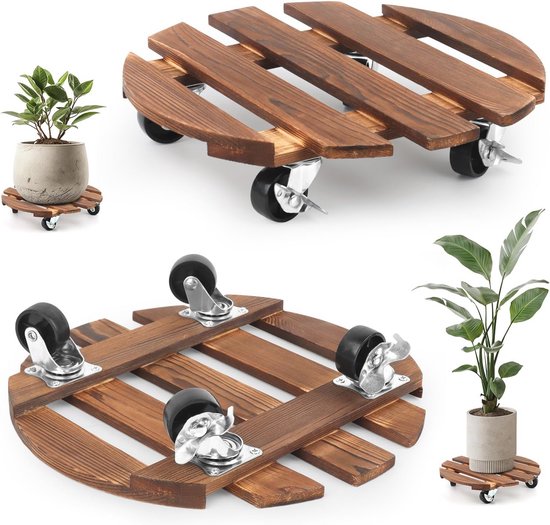 Ronde Plantenroller 30 cm – Weerbestendige Houten rolplank met Wieltjes ...