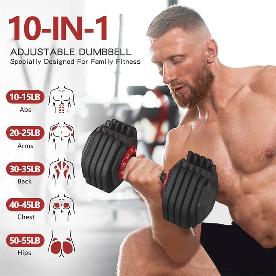 Verstelbare Halter 25 kg - 10-in-1 Krachttrainingsgewicht met Anti-Slip ...