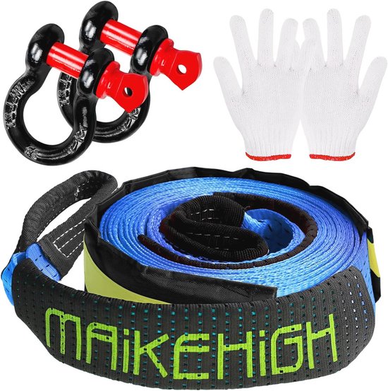 Off-road Recovery Tow Strap 10 Ton - 5M x 5cm met 2 Anti-Proof Gloves ...