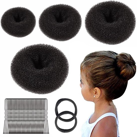Donut Haar Bun Maker Set - 4 Stuks met Elastische Haarband en U-vormige ...