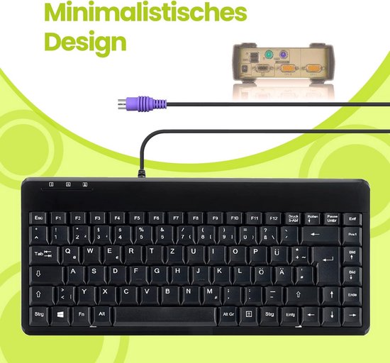 Compact Mini Toetsenbord met Kabel - PS/2 Aansluiting - QWERTZ Duits ...