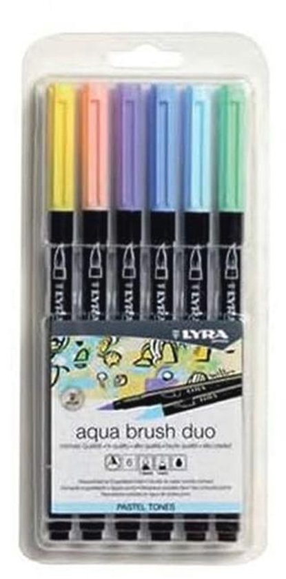 Set van 6 Aqua Brush Duo Stiften - Pastelkleurige Aquarel Stiften voor ...