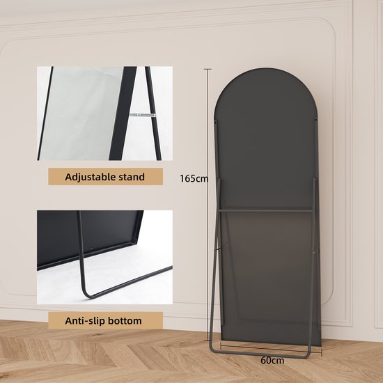 Boogvormige Staande Passpiegel – Full Body Spiegel met Aluminium Frame ...