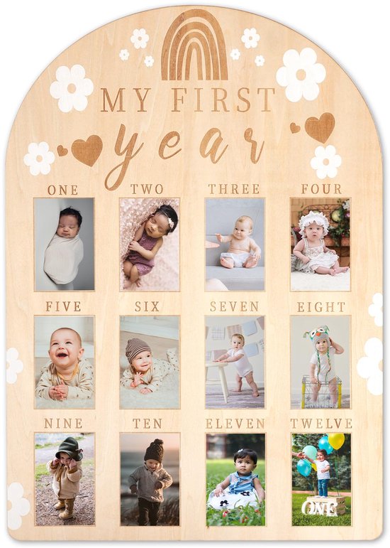 Baby Photo Frame, My First Year Photo Display Wooden Shelf Personalized ...