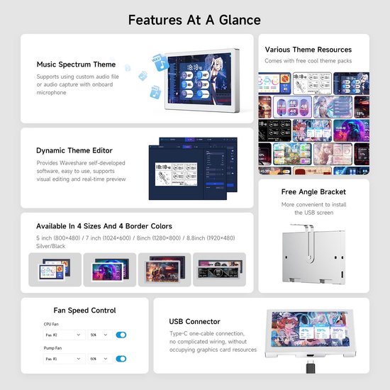 8 inch USB Monitor 1280x800 IPS Secundair Scherm voor PC en Desktop met ...
